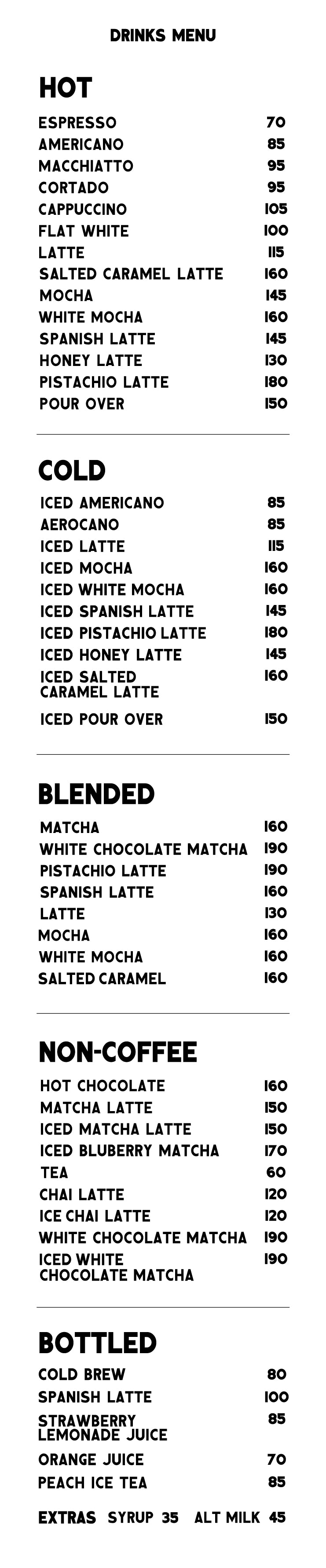 Menu - Brown Nose Coffee