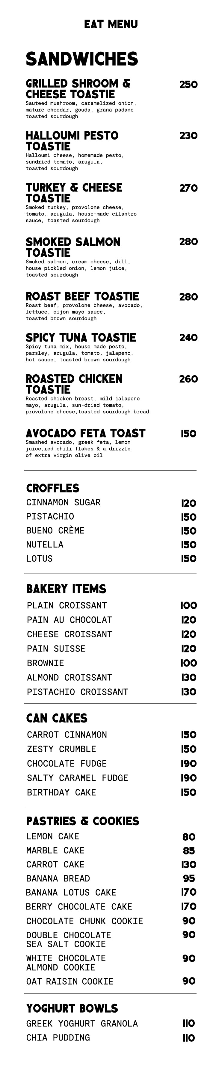 Menu - Brown Nose Coffee